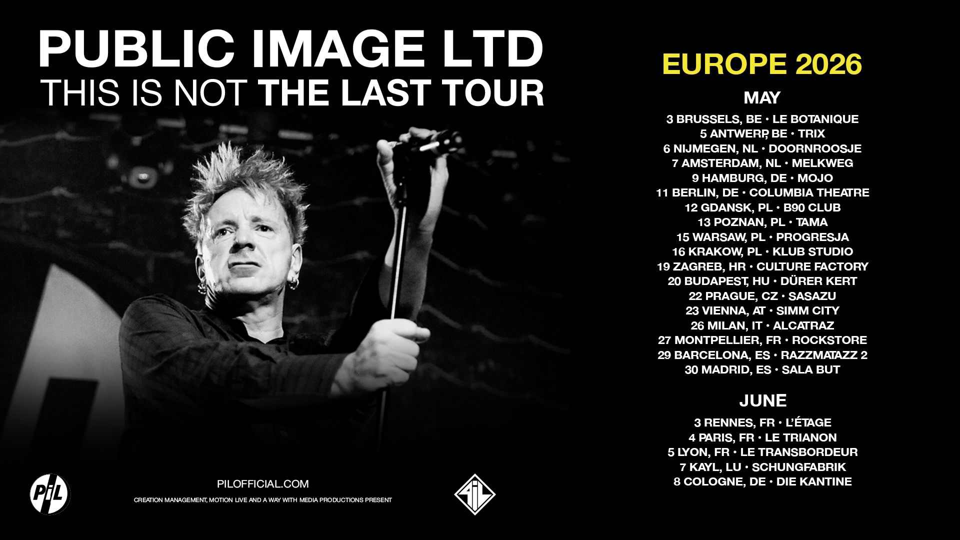 PiL - Europe Summer 2026 - PiL Official
