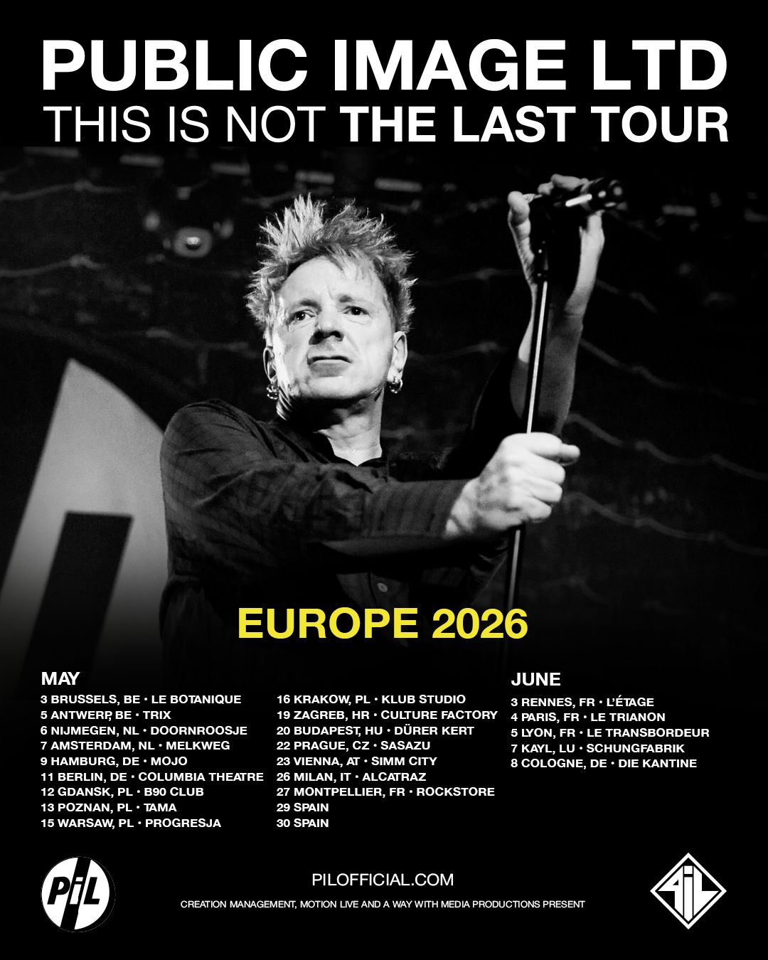 PiL - Europe Summer 2026 - PiL Official